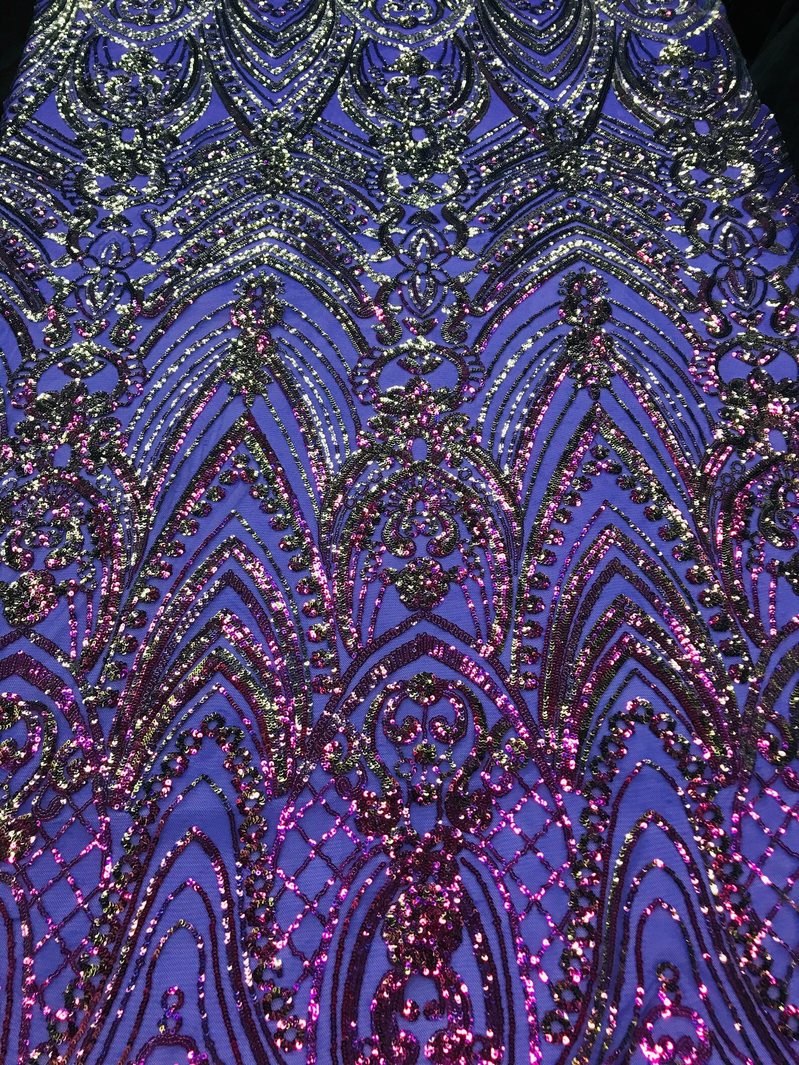 Iridescent Purple Sequin/purple Mesh Damask Design 4 Way - Etsy