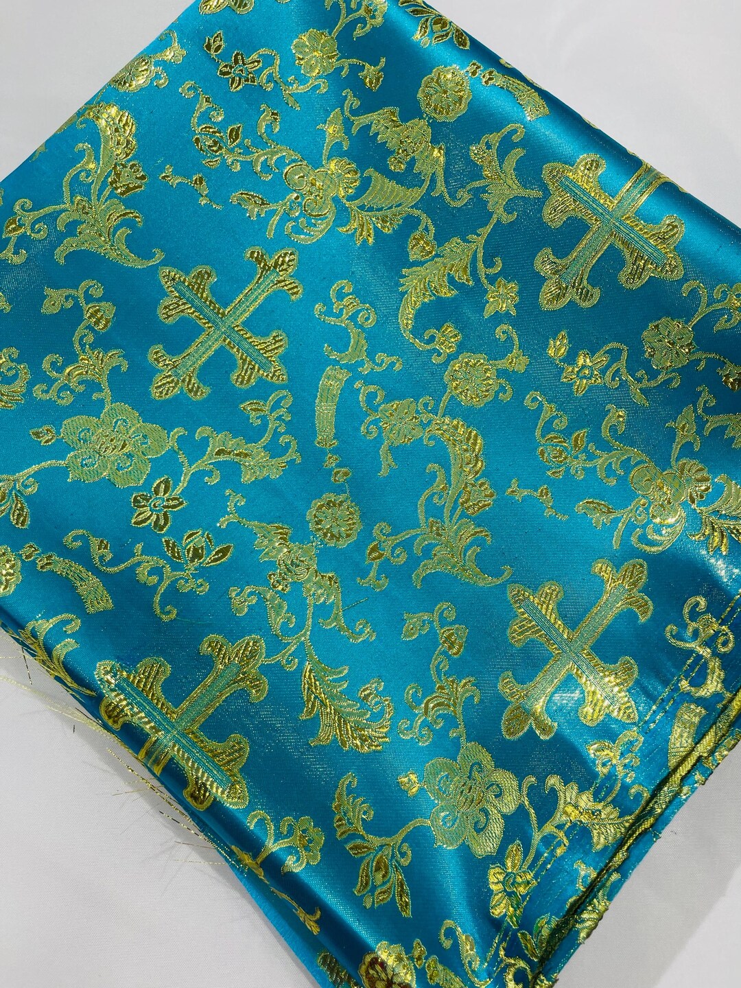 Turquoise/gold Religious Brocade | Liturgical Fabric | Ecclesiastical ...