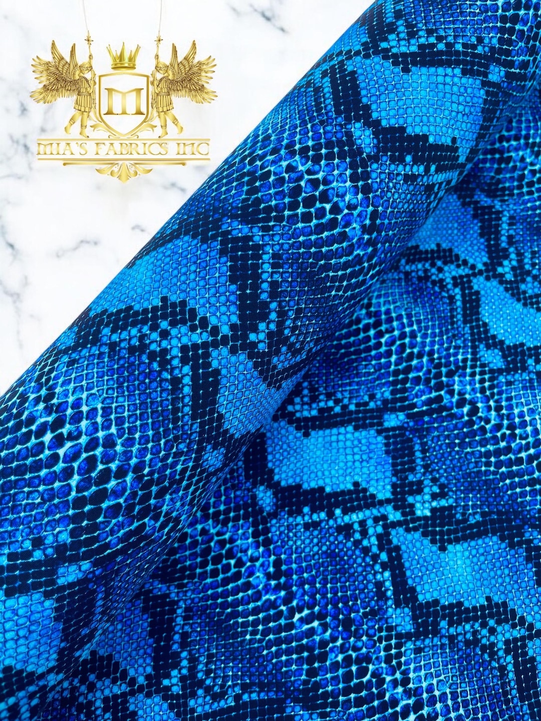 Royal Blue Snake Design Nylon Spandex by the Yard, Digital Print Snake ...