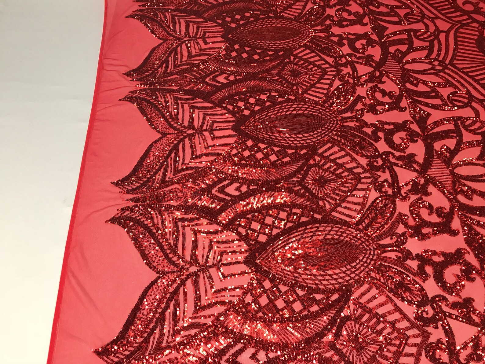 Red Sequin Fabric Royalty Design Embroidered With Sequin on a | Etsy