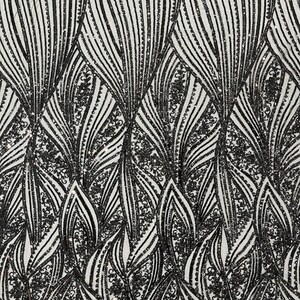 Black Sequins Fabric 4 Way Stretch on a Mesh | Embroidered Damask ...