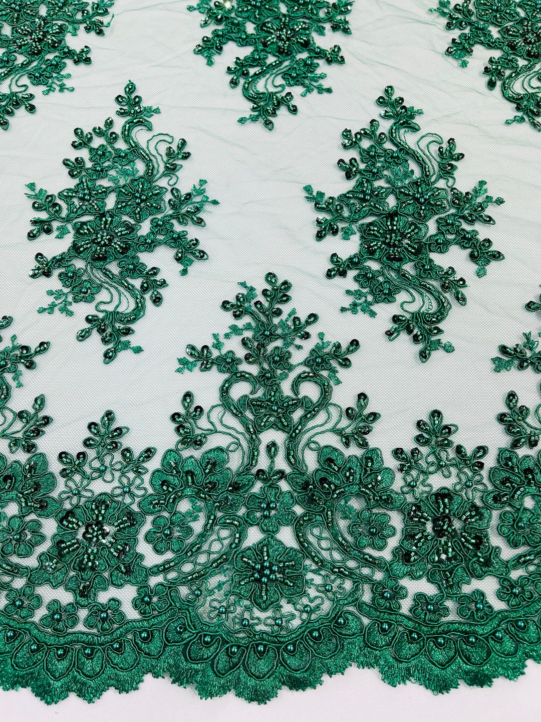 Isabela Desing | Hunter Green Embroidery Beaded Fabric With Sequin on a ...