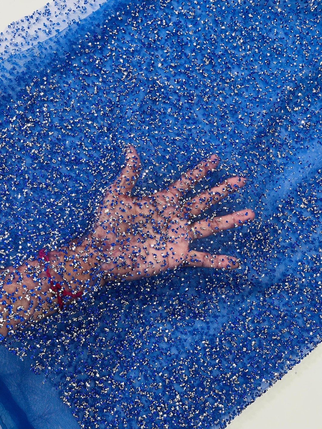 Royal Blue Rhinestones Glitter Fabric on a Mesh by the Yard, Ombre ...