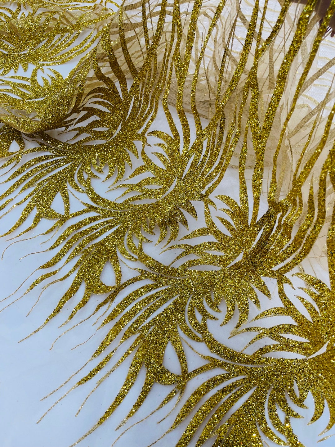 Gold Glitter on Mesh Lace Fabric by the Yard for Wedding Decor - Gold ...
