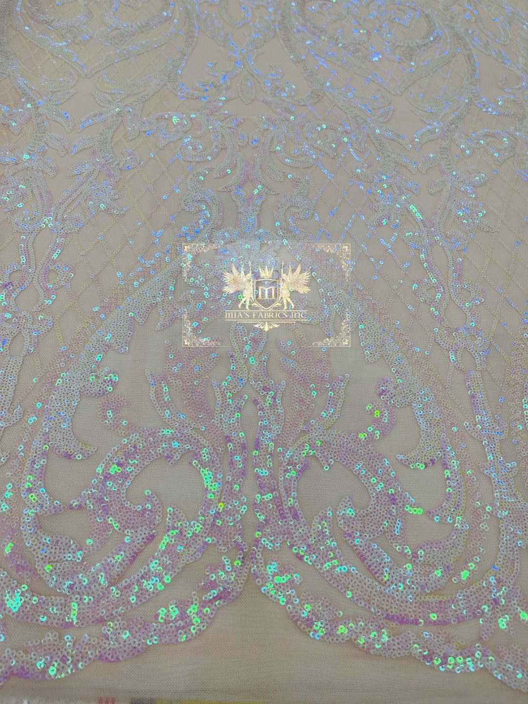 Pink Iridescent Sequins Fabric | Blush 4 Way Stretch Mesh | Embroidered ...