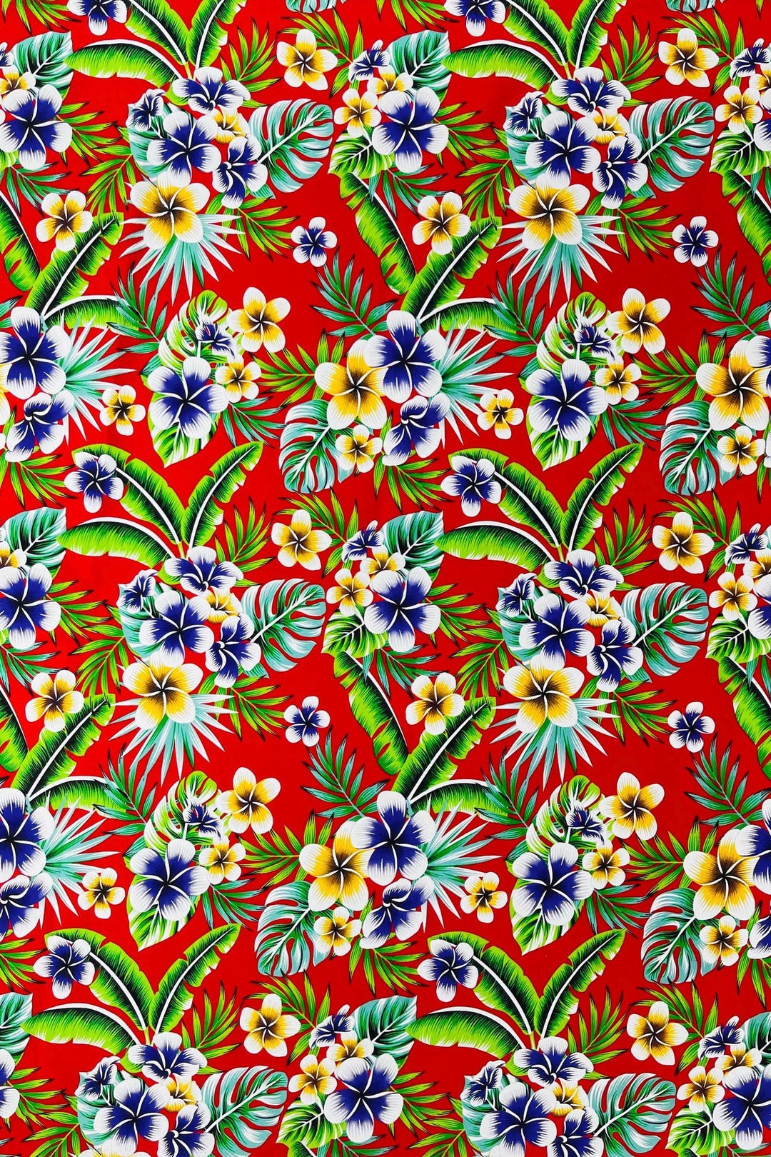 Red Tropical Cotton Fabric, Tropical Hawaiian Floral 45"wide / by the ...