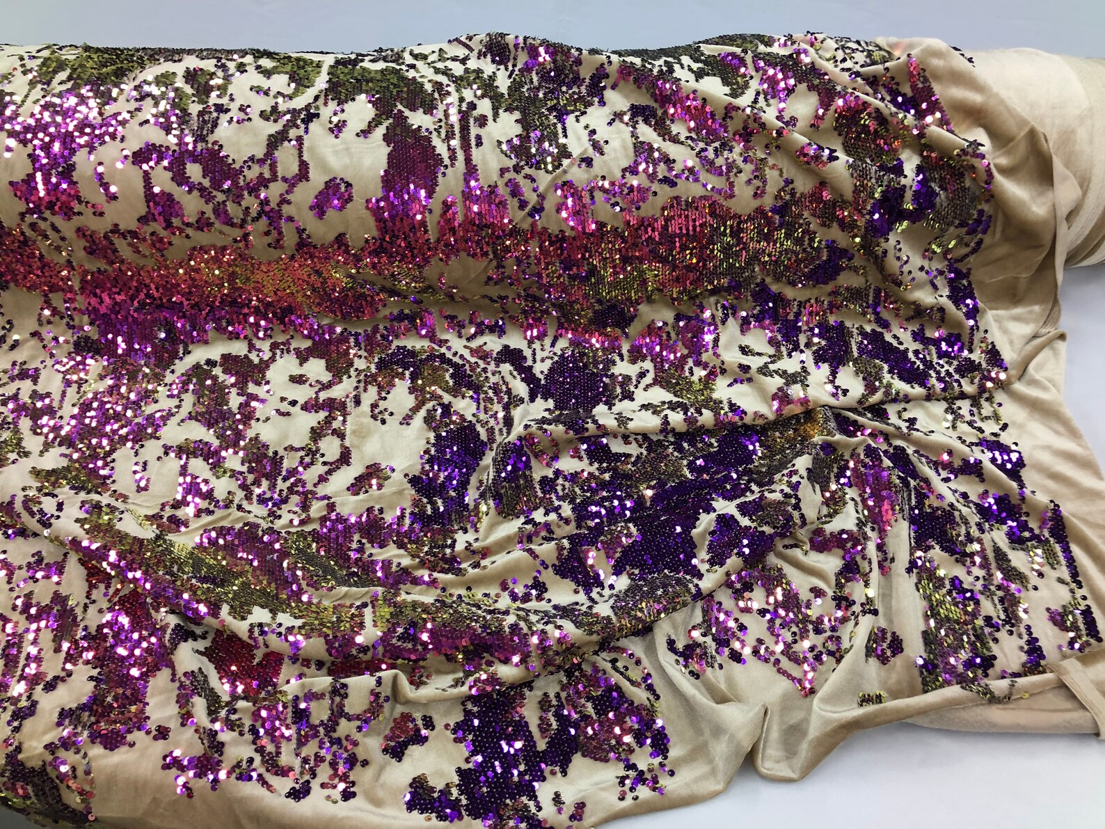 Iridescent Purple Sequin on Camel Stretch Velvet With Luxury - Etsy