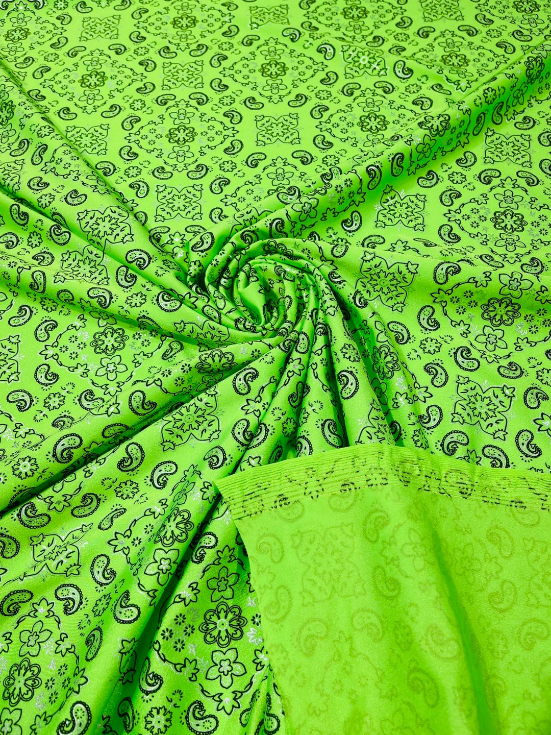 Neón Lime Green Bandana Print Fabrics - Nylon Spandex Fabric 4 Way ...