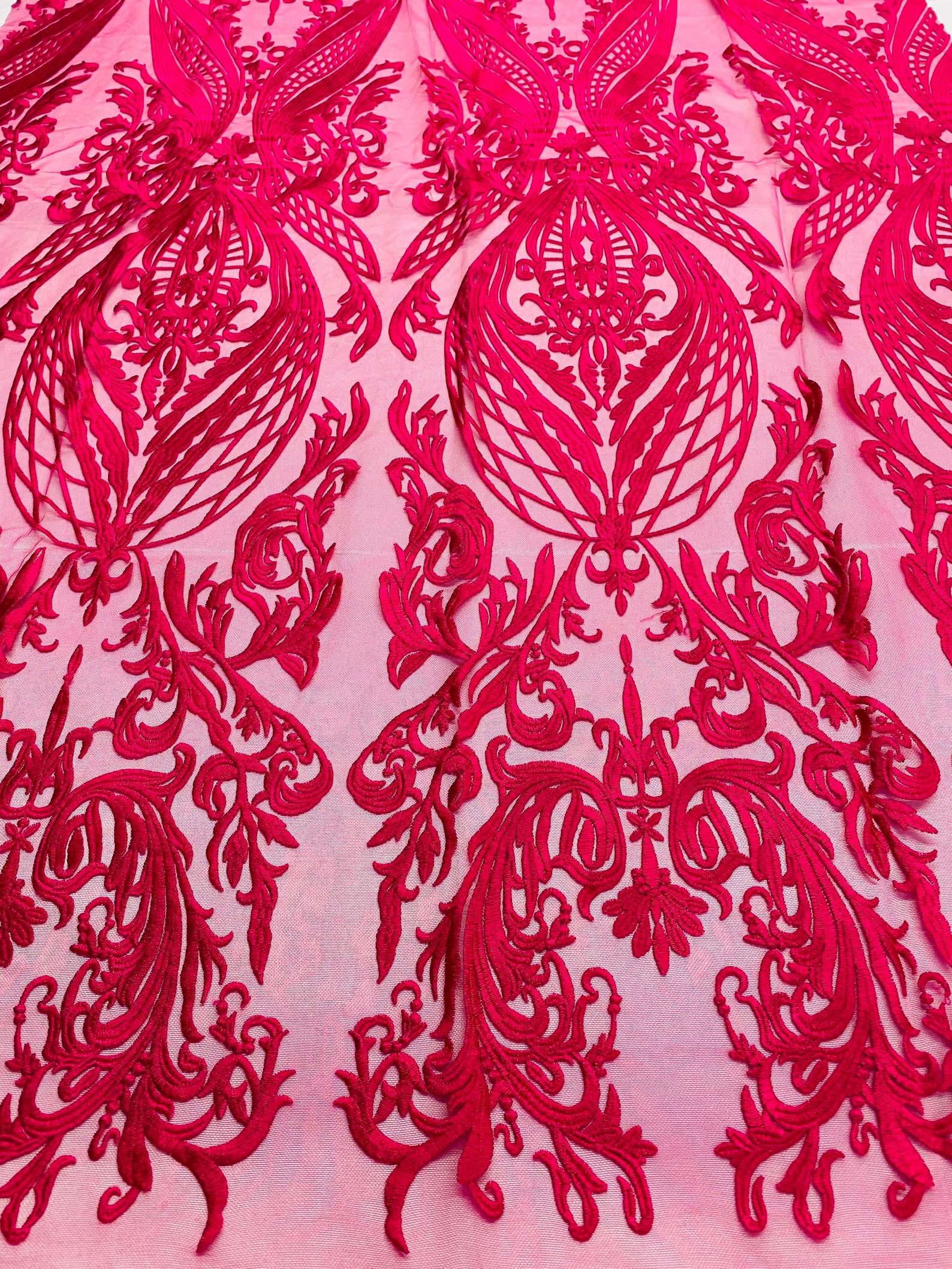 Fuchsia Floral Embroidered Lace Fabric, Wedding Gown Mesh Lace, by the ...
