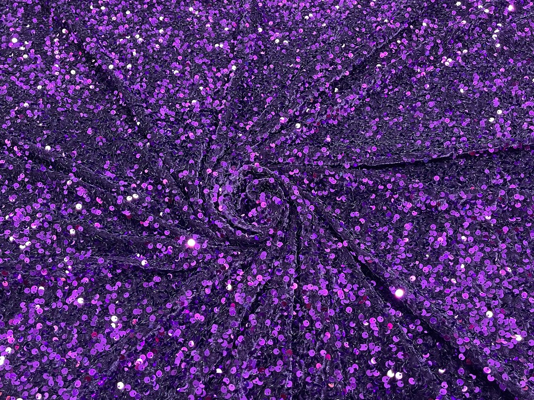 Purple Sequin Fabric on Stretch Velvet by the Yard All Over 5mm Sequins ...