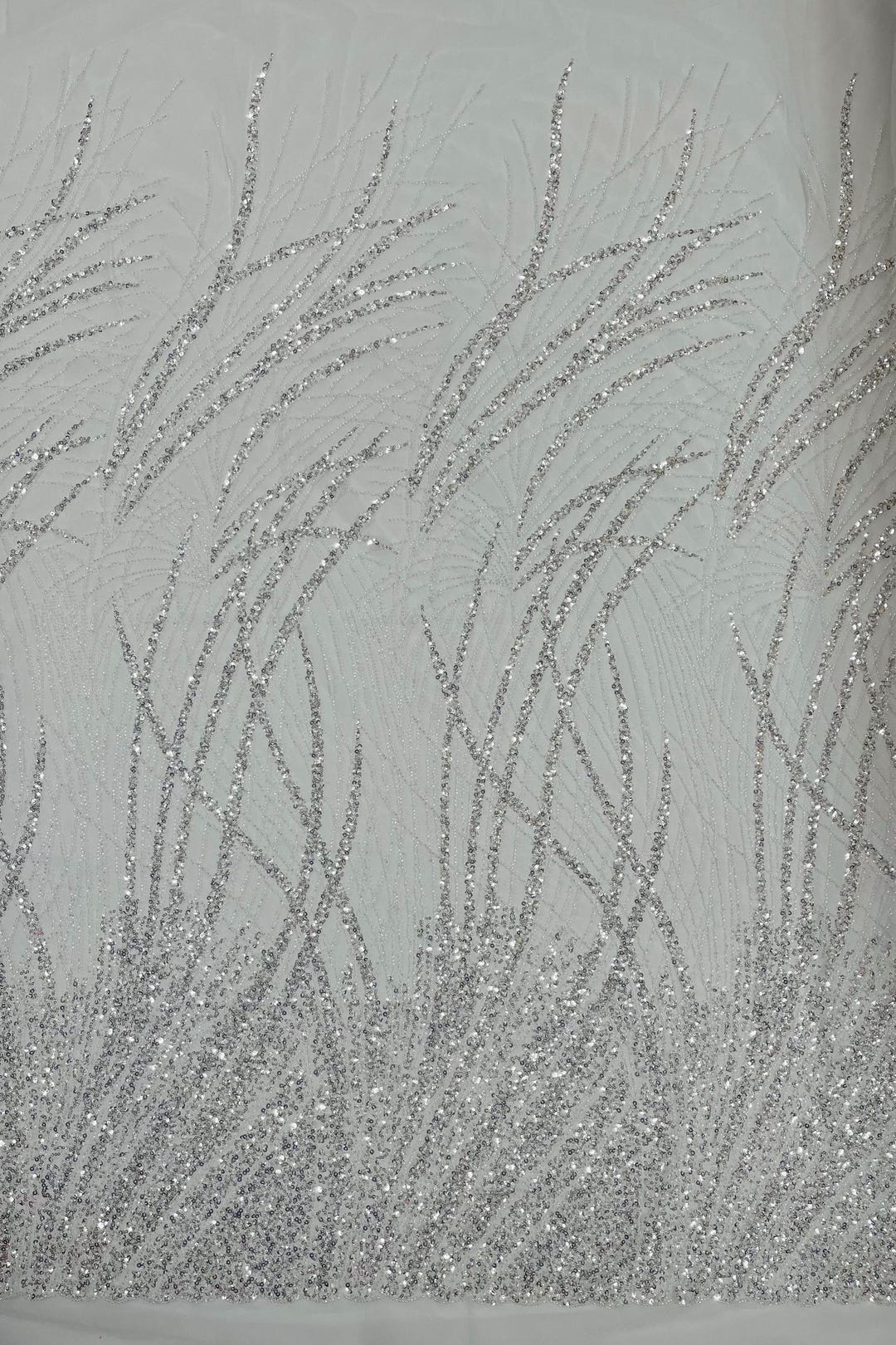 White Silver Beaded Fabric Sold by the Yard, Fashion Design Beads and ...