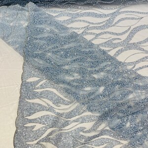 Baby Blue Flame Beaded Fabric | by the Yard | Bridal Wedding Beaded ...