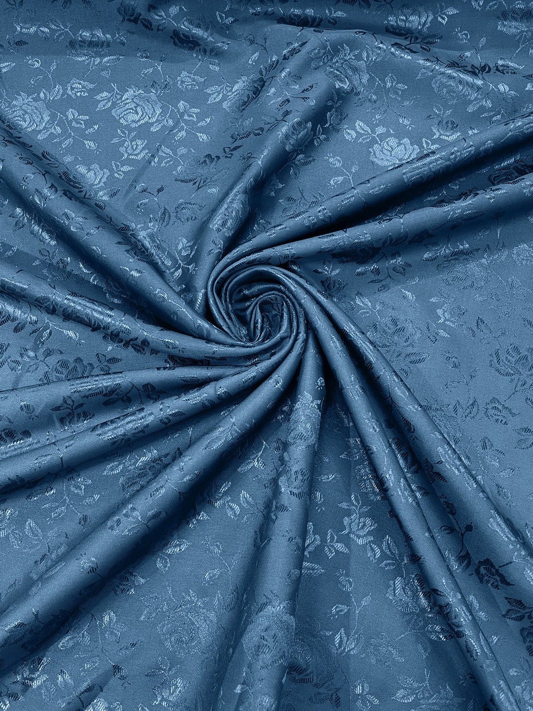 Blue Floral Brocade Jacquard Satin Fabric - 58/60" Wide - by the Yard ...