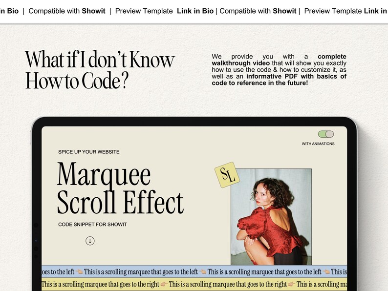 Showit Code Snippet, Marquee Scroll Effect for Showit, Showit Add-on ...