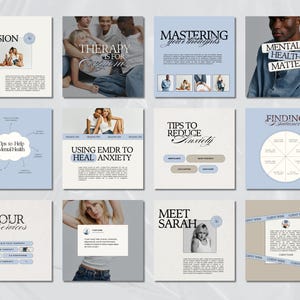 Instagram Templates for Therapists, Therapy Social Media Template, Blue ...