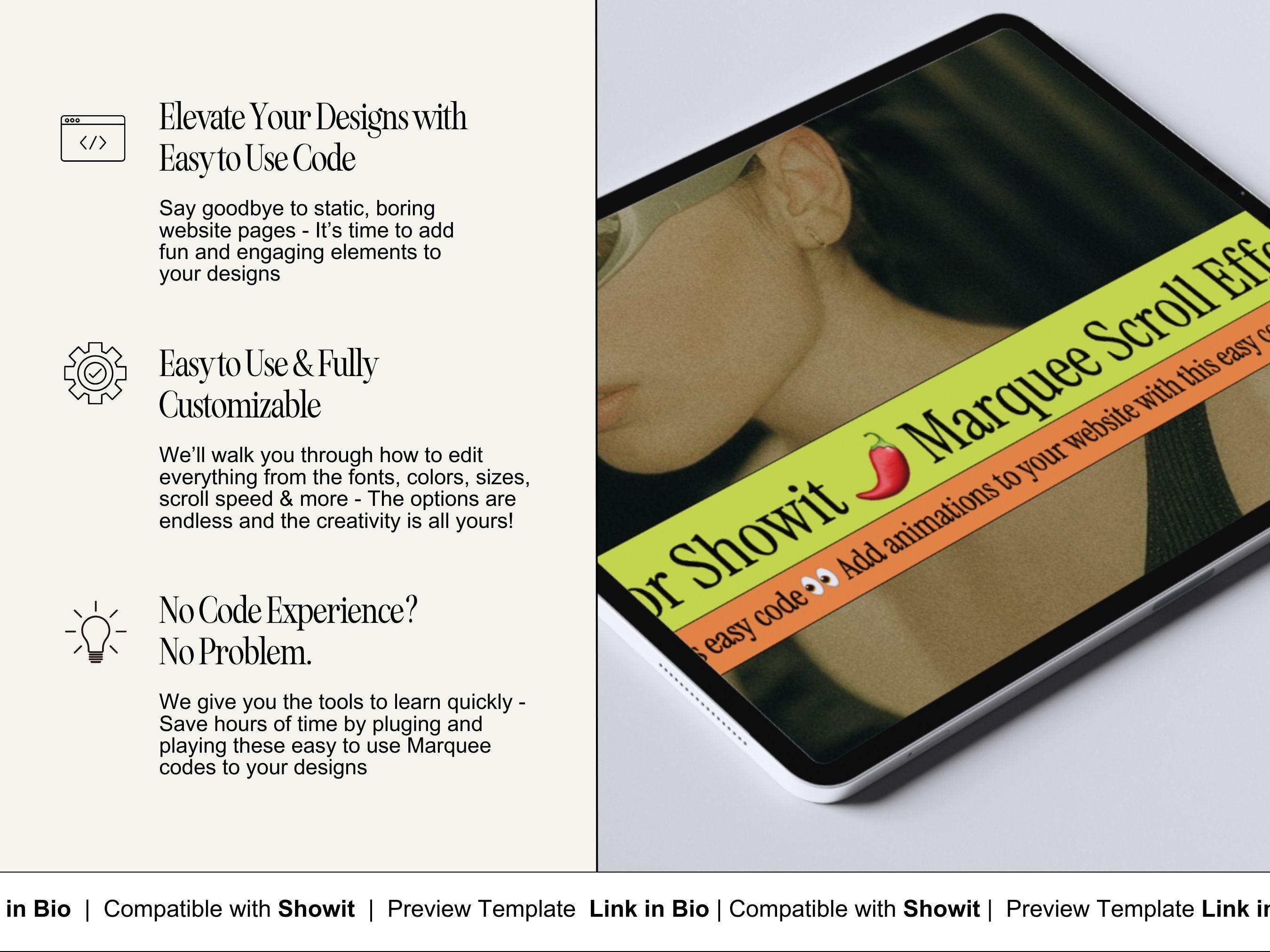 Showit Code Snippet, Marquee Scroll Effect for Showit, Showit Add-on ...