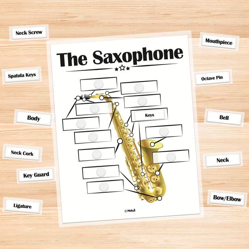 Saxophone Parts Printable Memory Game Learning Saxophone - Etsy