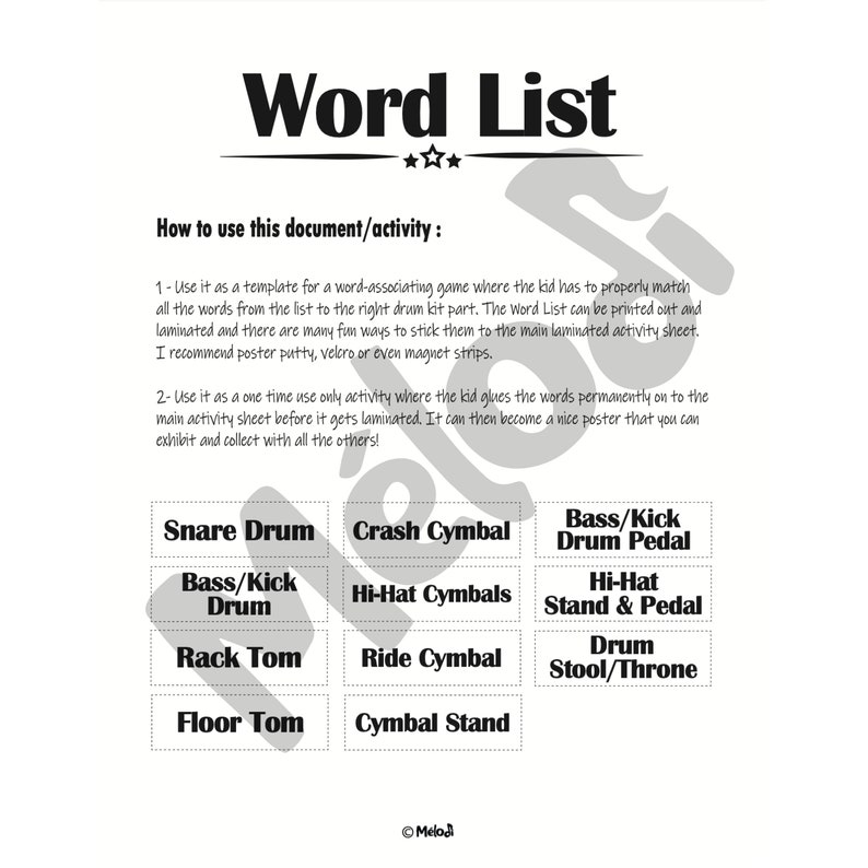 Drum Kit Parts Printable Memory Game, Learning Drum, Beginner Drum Kit ...