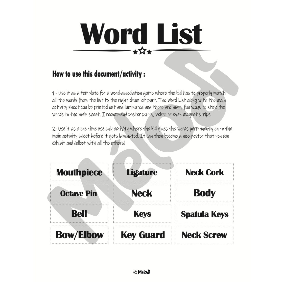 Saxophone Parts Printable Memory Game, Learning Saxophone, Beginner ...