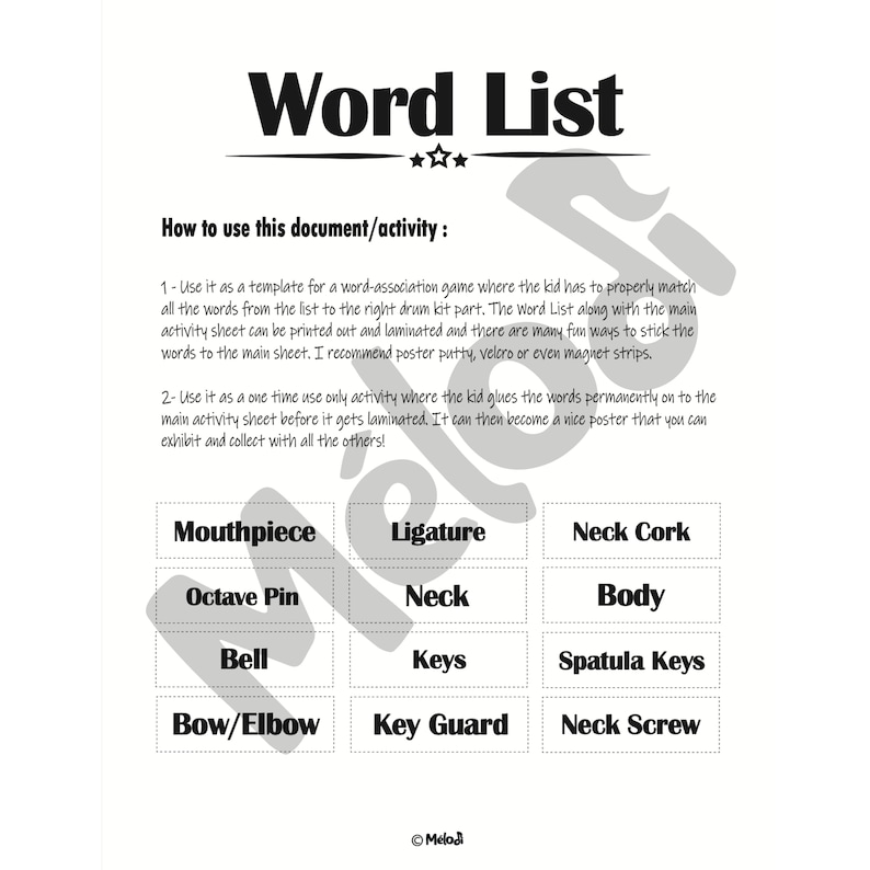 Saxophone Parts Printable Memory Game, Learning Saxophone, Beginner ...