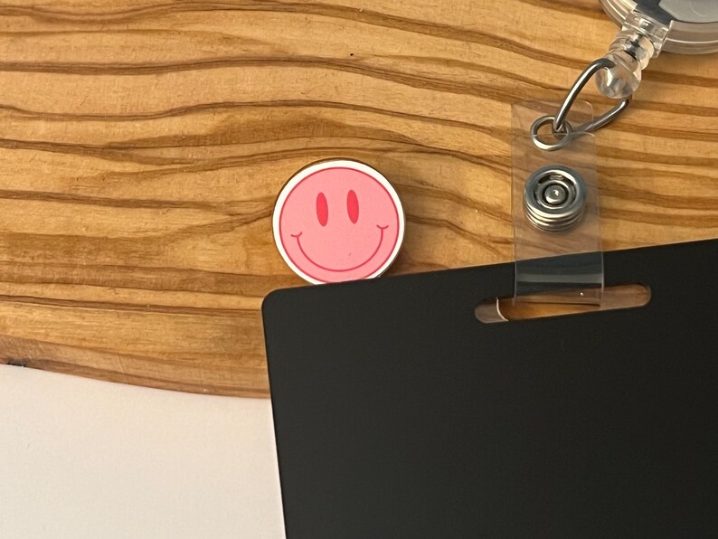 Pink Retro Smiley Face Badge Buddy Topper ID Badge - Etsy