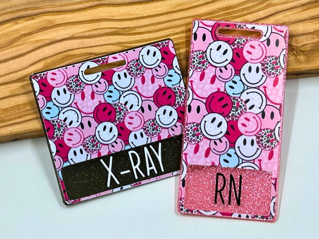 Custom Badge Buddy - Super Pink Smiley Face Badge Buddy - Nurse Badge ...