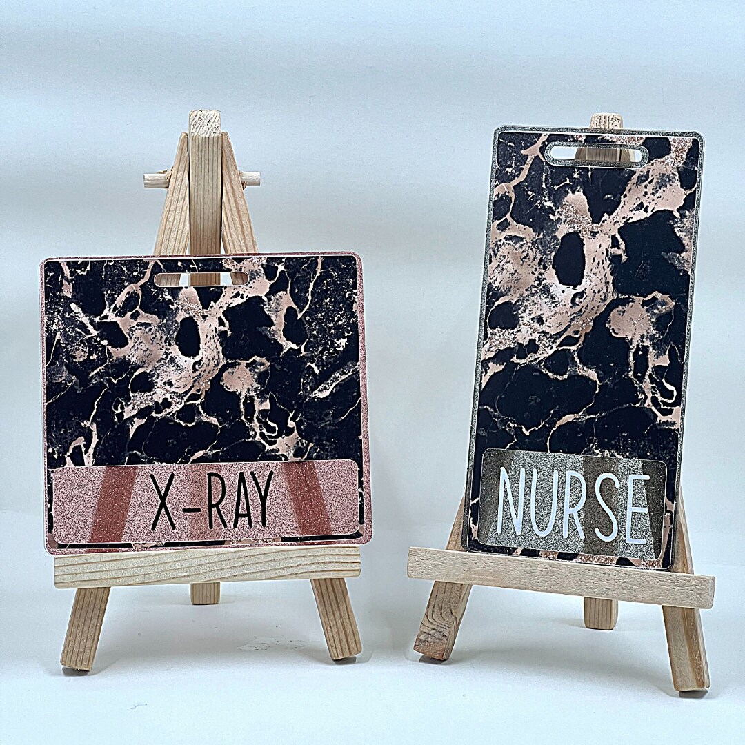 Custom Badge Buddy - Black and Rose Gold Marble Badge Buddy - Badge ...