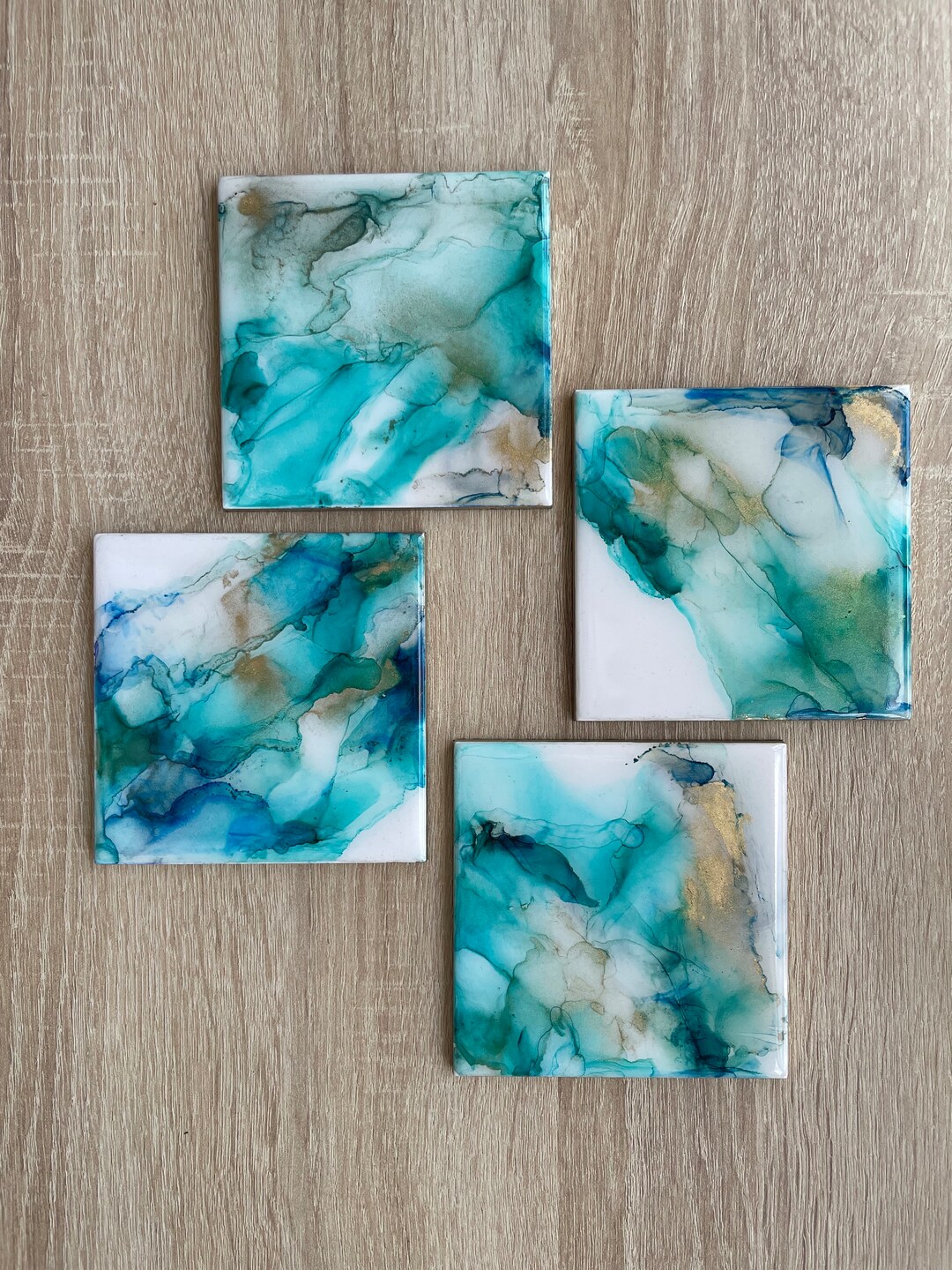 Blue Ceramic & Alcohol Ink Coasters - Etsy