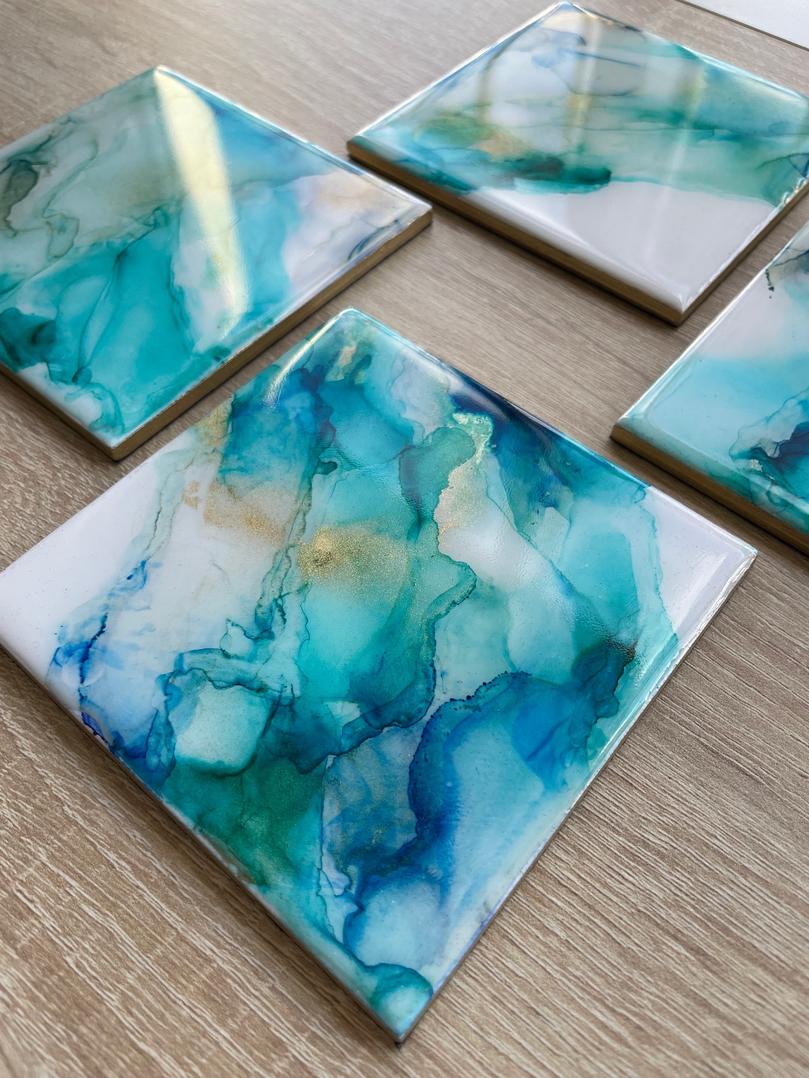 Blue Ceramic & Alcohol Ink Coasters - Etsy