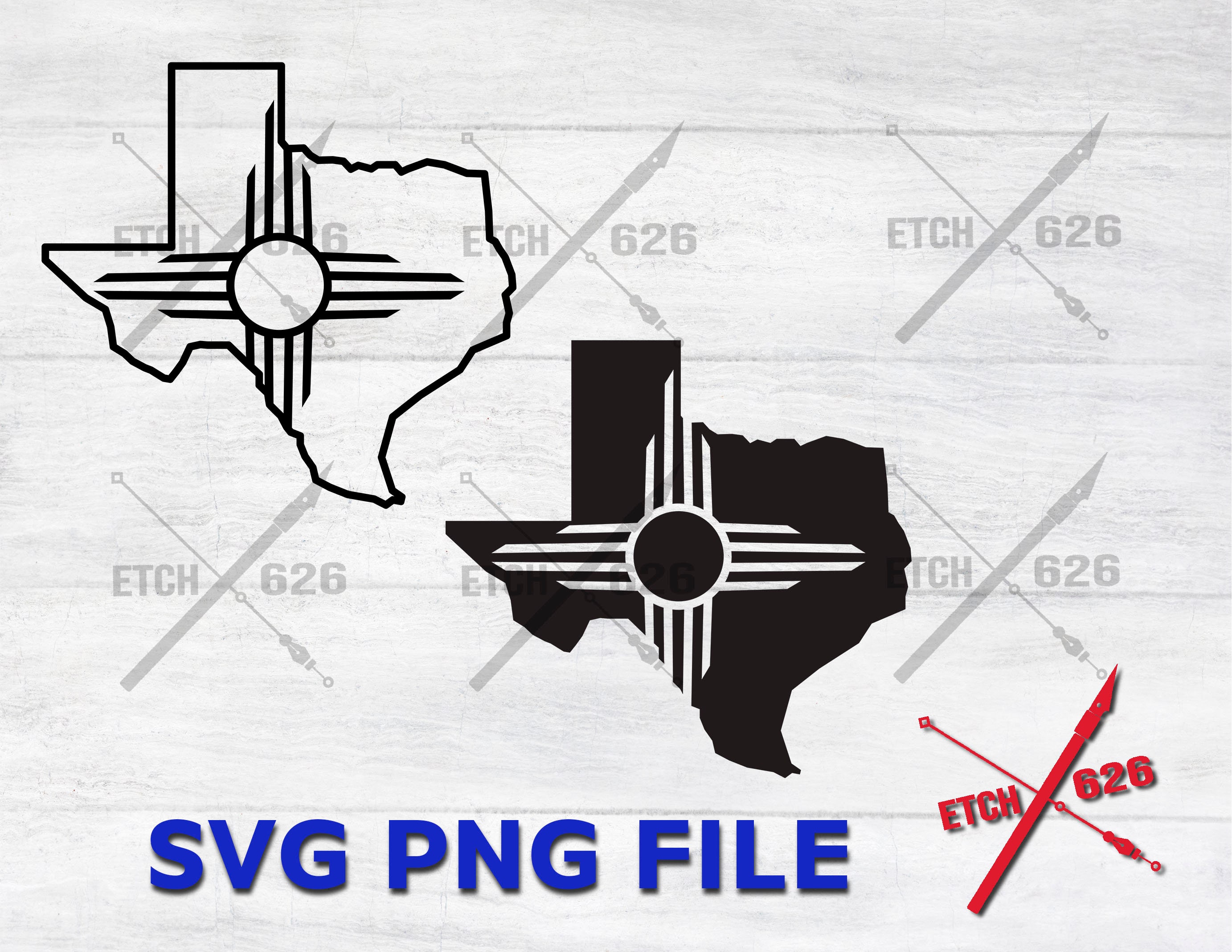 Texas State Outline With Zia in the Middle New Mexico Digital Files ...