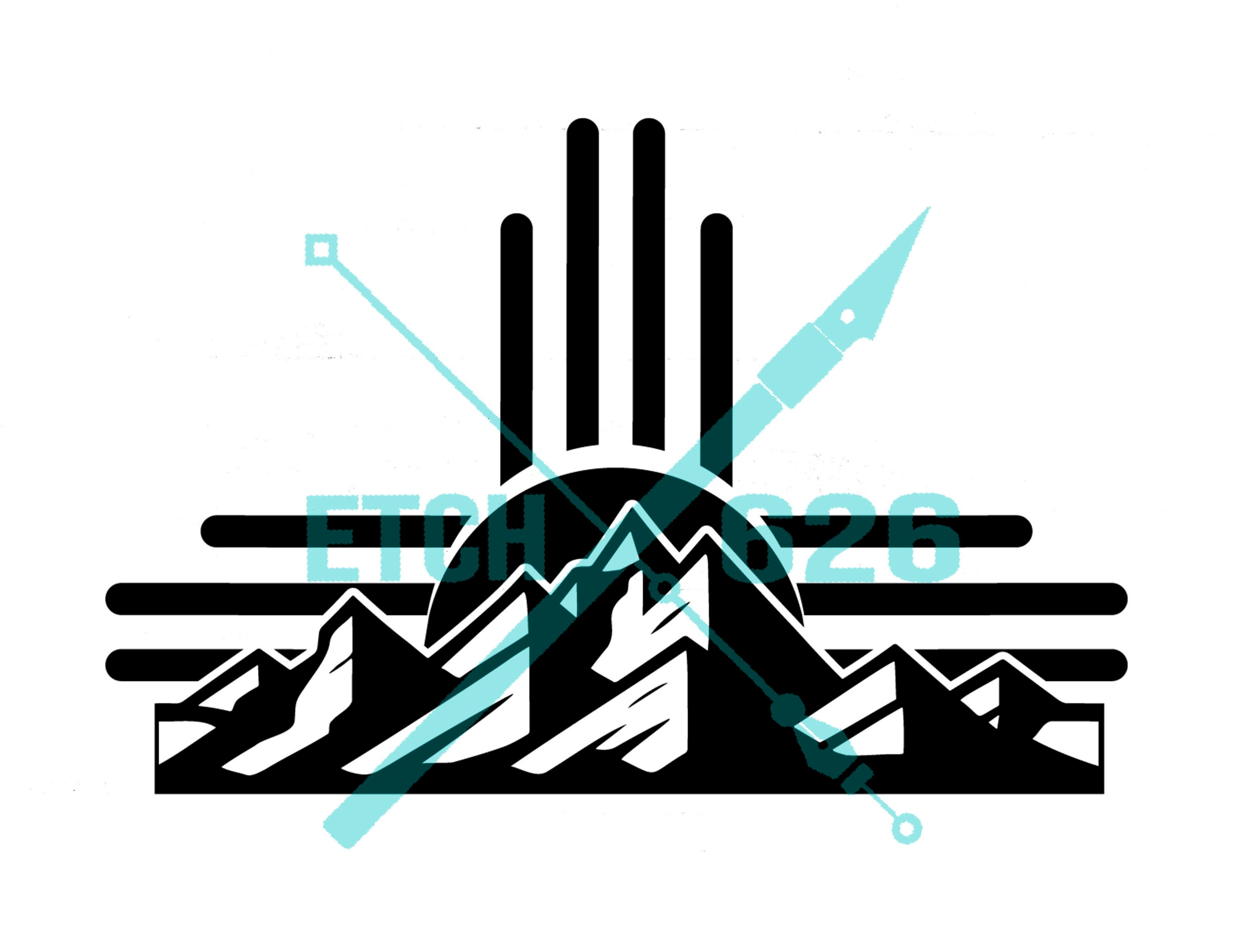 Rising Sun Zia With Mountains New Mexico Color, Black and White Digital ...