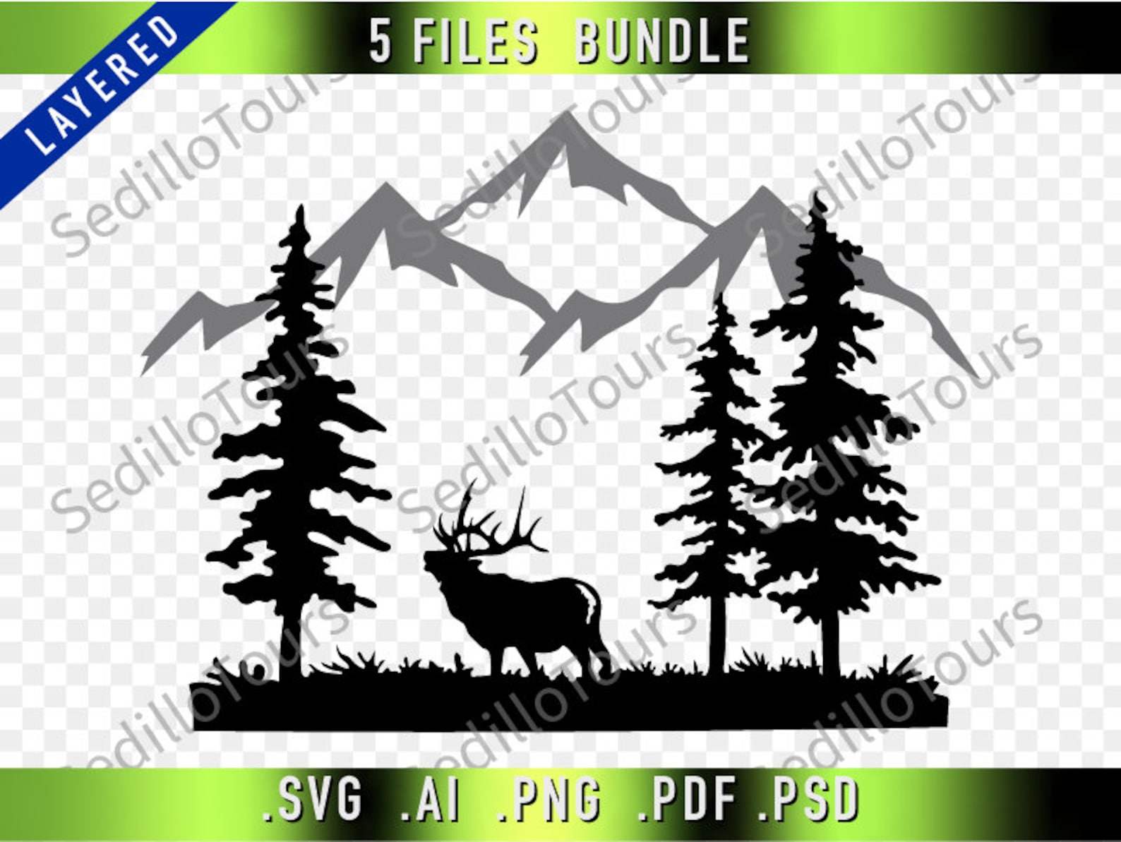 Elk With Trees and Mountains Digital Files, Cricut, Cnc, Silhouette Svg ...