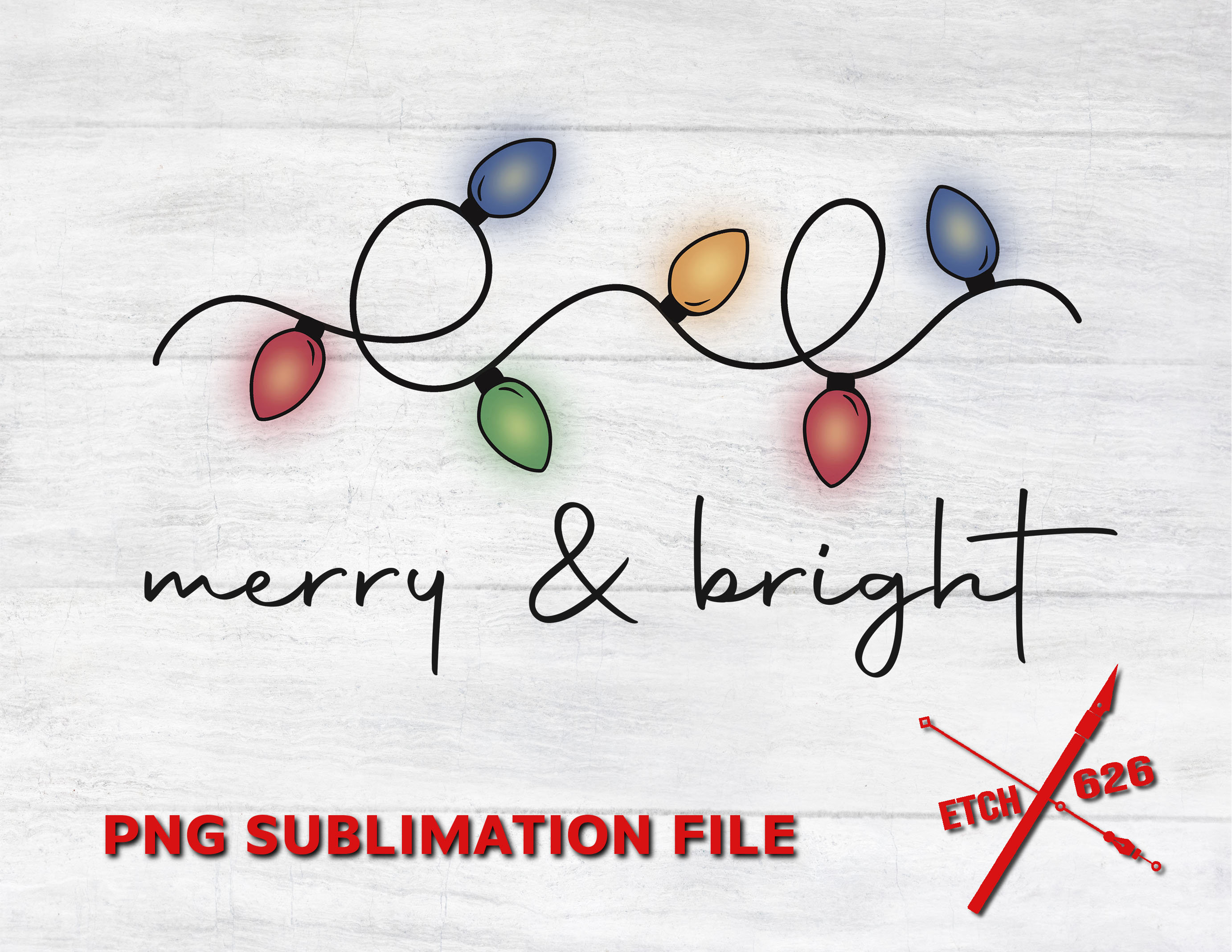 Merry and Bright String of Christmas Lights, PNG Sublimation Instant ...