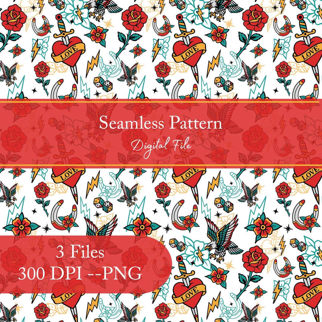American Tattoo With Eagle Seamless Pattern Transparent Background ...