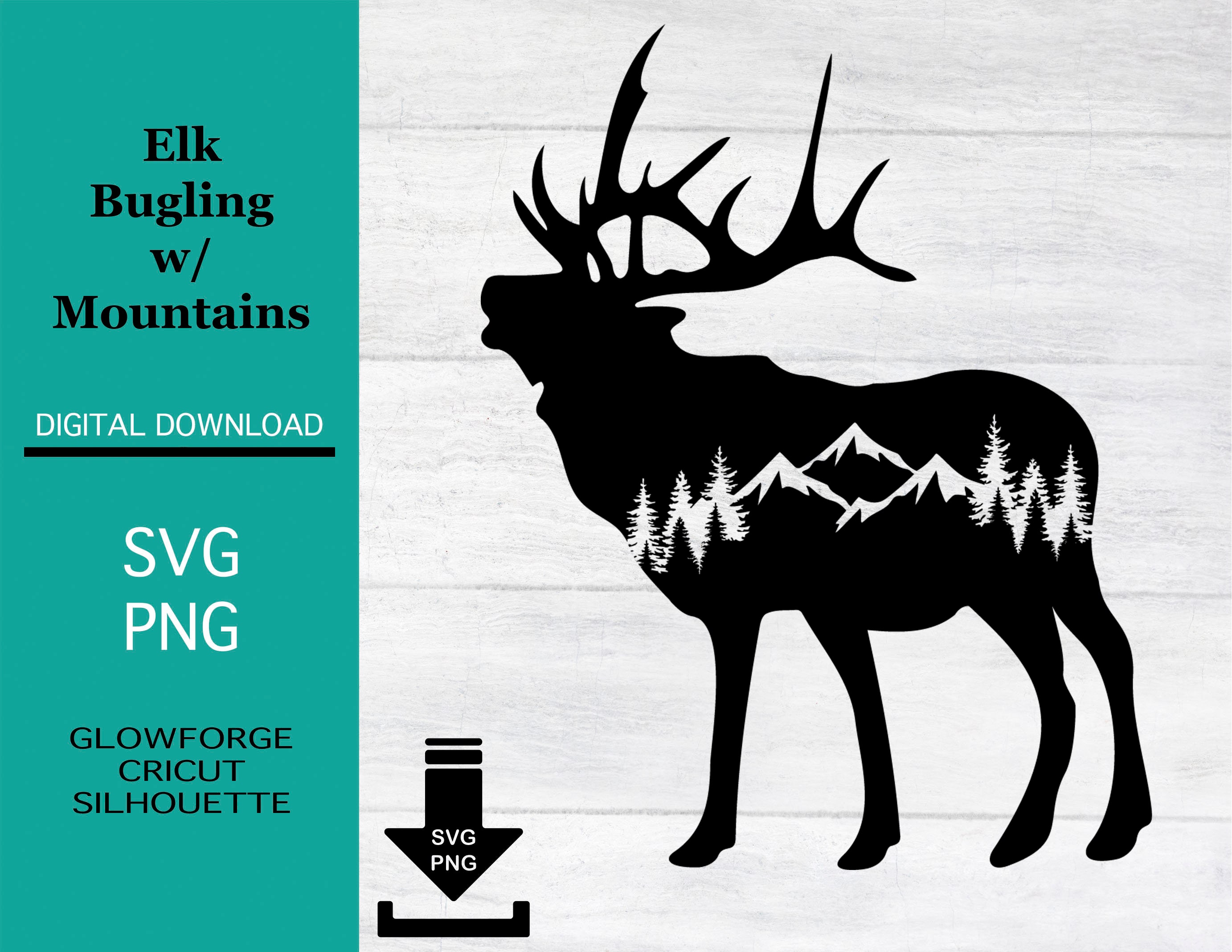 Elk Bugling Trees and Mountains Instant Digital Files, Cricut, Cnc ...