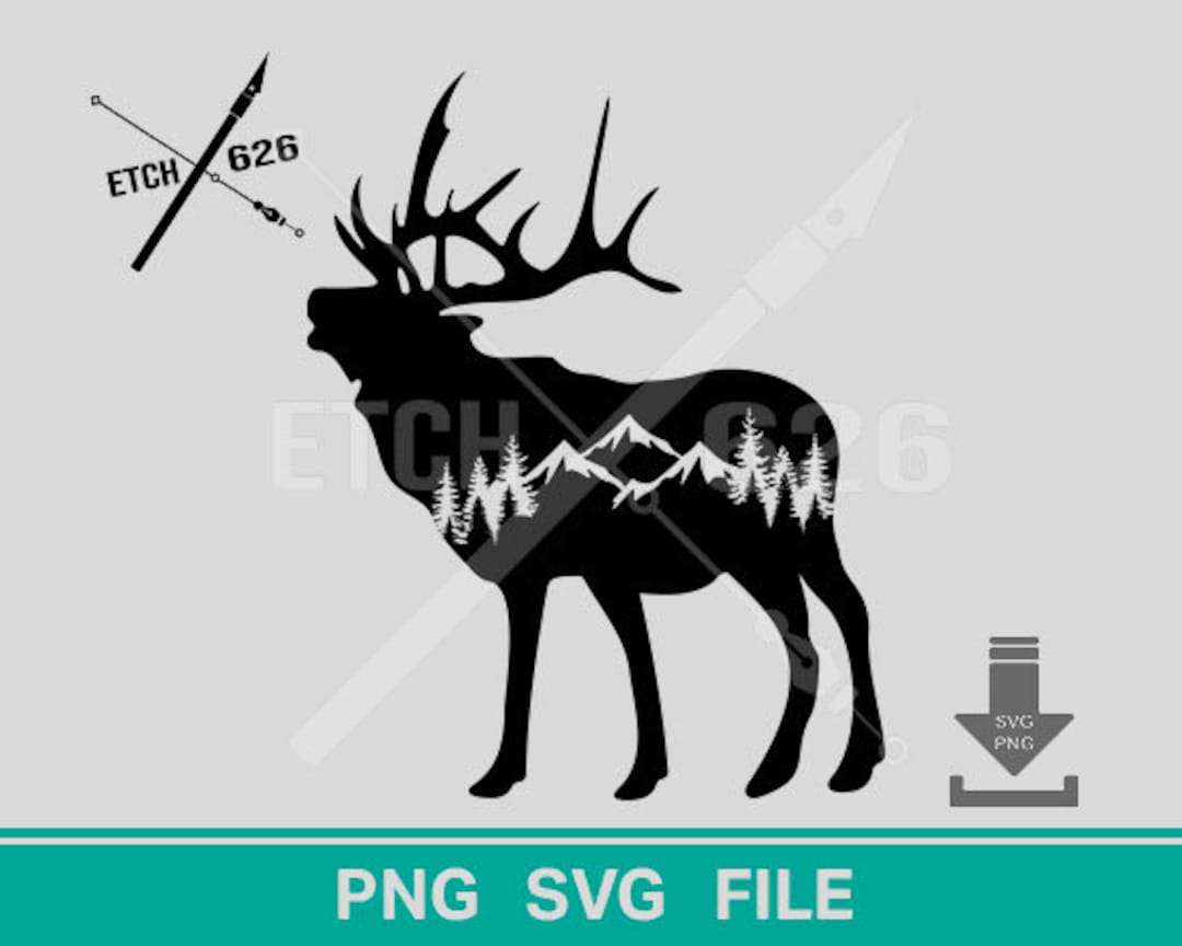 Elk Bugling Trees and Mountains Instant Digital Files, Cricut, Cnc ...