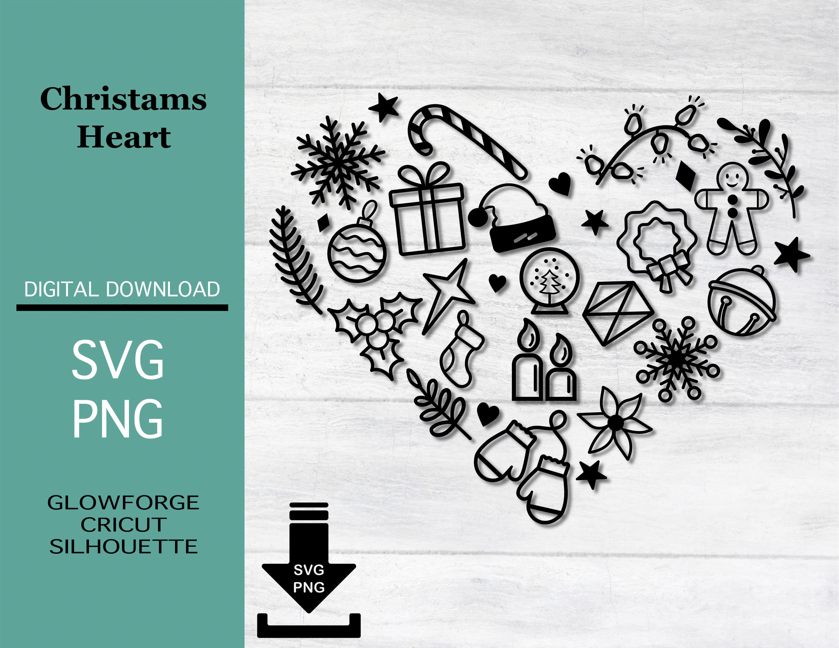 Merry Christmas Heart SVG, PNG Laser Ready, Cricut, Digital Files ...