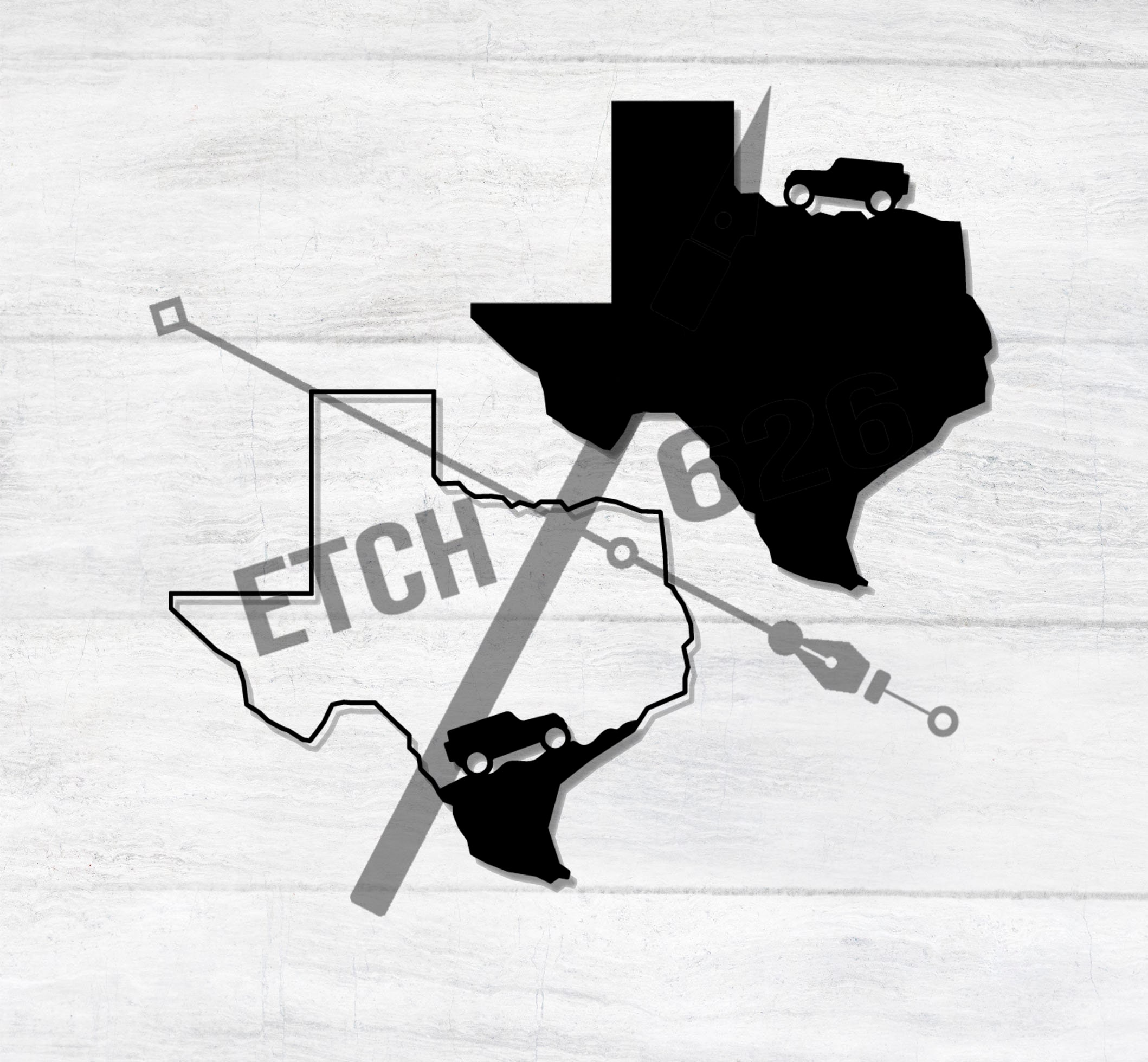 Texas State Outline With off Road Vehicle and Mountains Digital Files ...