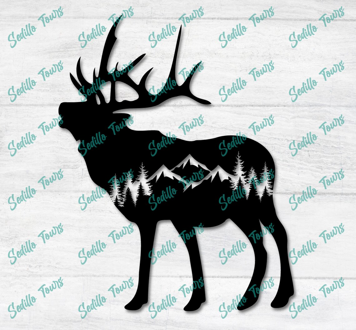 Elk Bugling Trees and Mountains Instant Digital Files, Cricut, Cnc ...