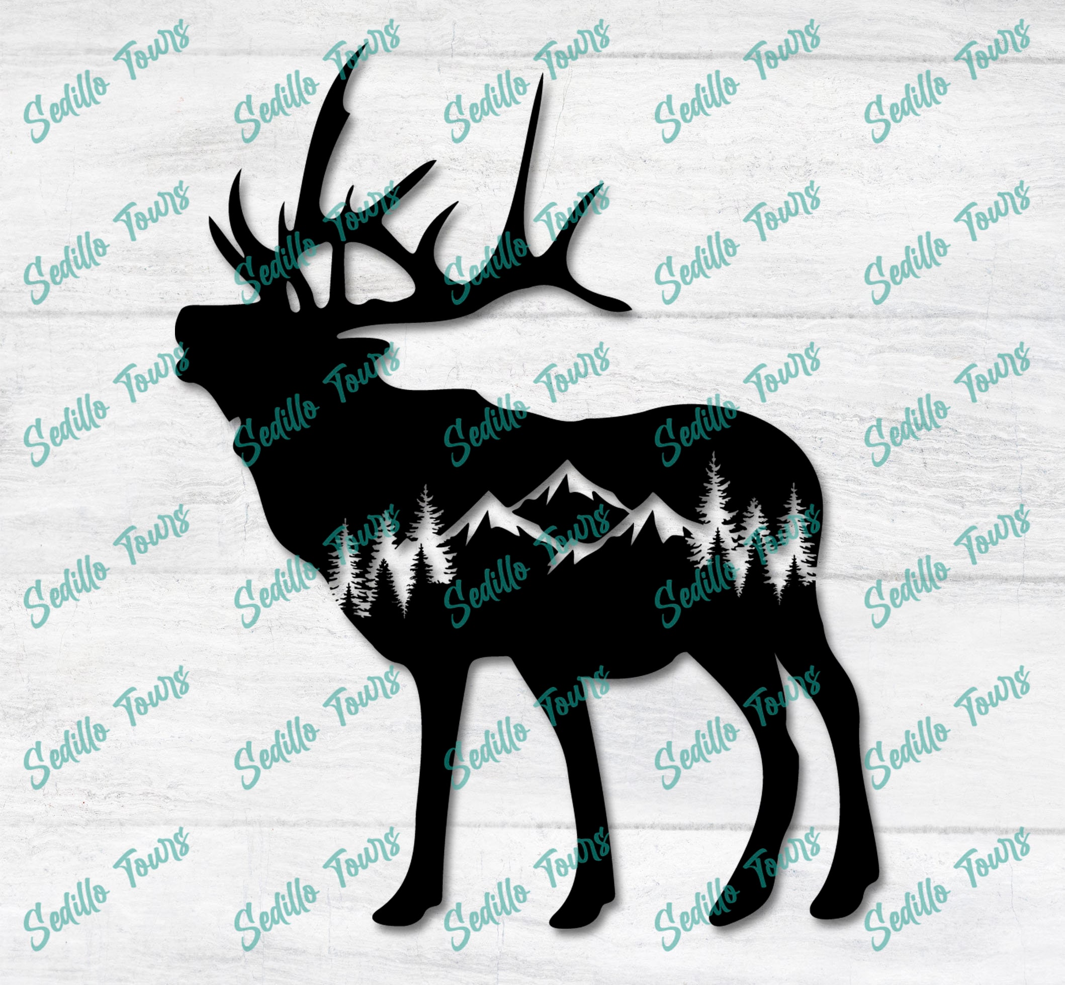 Elk Bugling Trees and Mountains Instant Digital Files, Cricut, Cnc ...