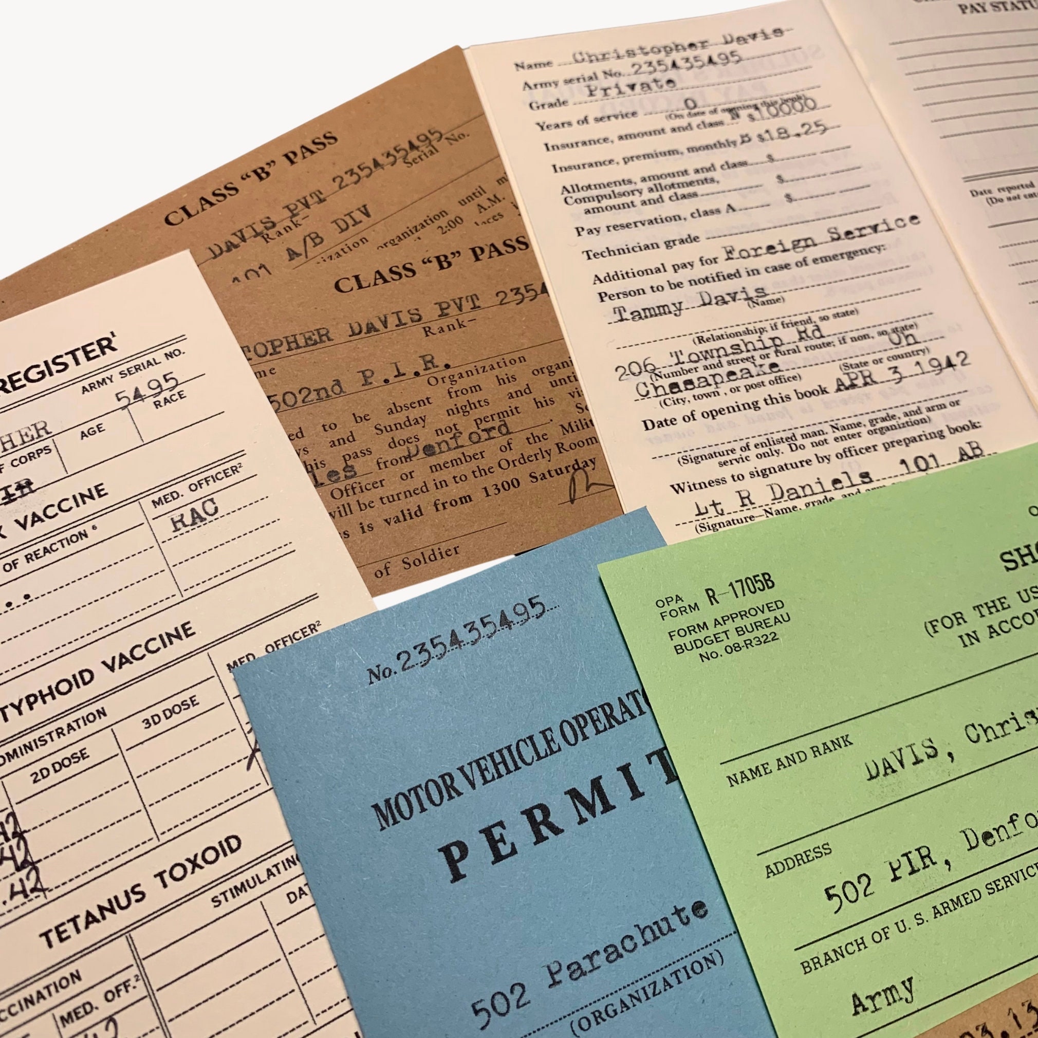 Customised Paperwork Set for US Army WW2 GI Reenactment Pocket - Etsy ...