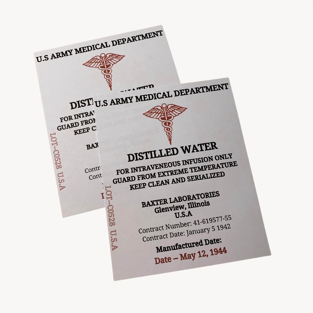 Distilled Water Labels, for WW2 US Army Reenactment, US Medical ...