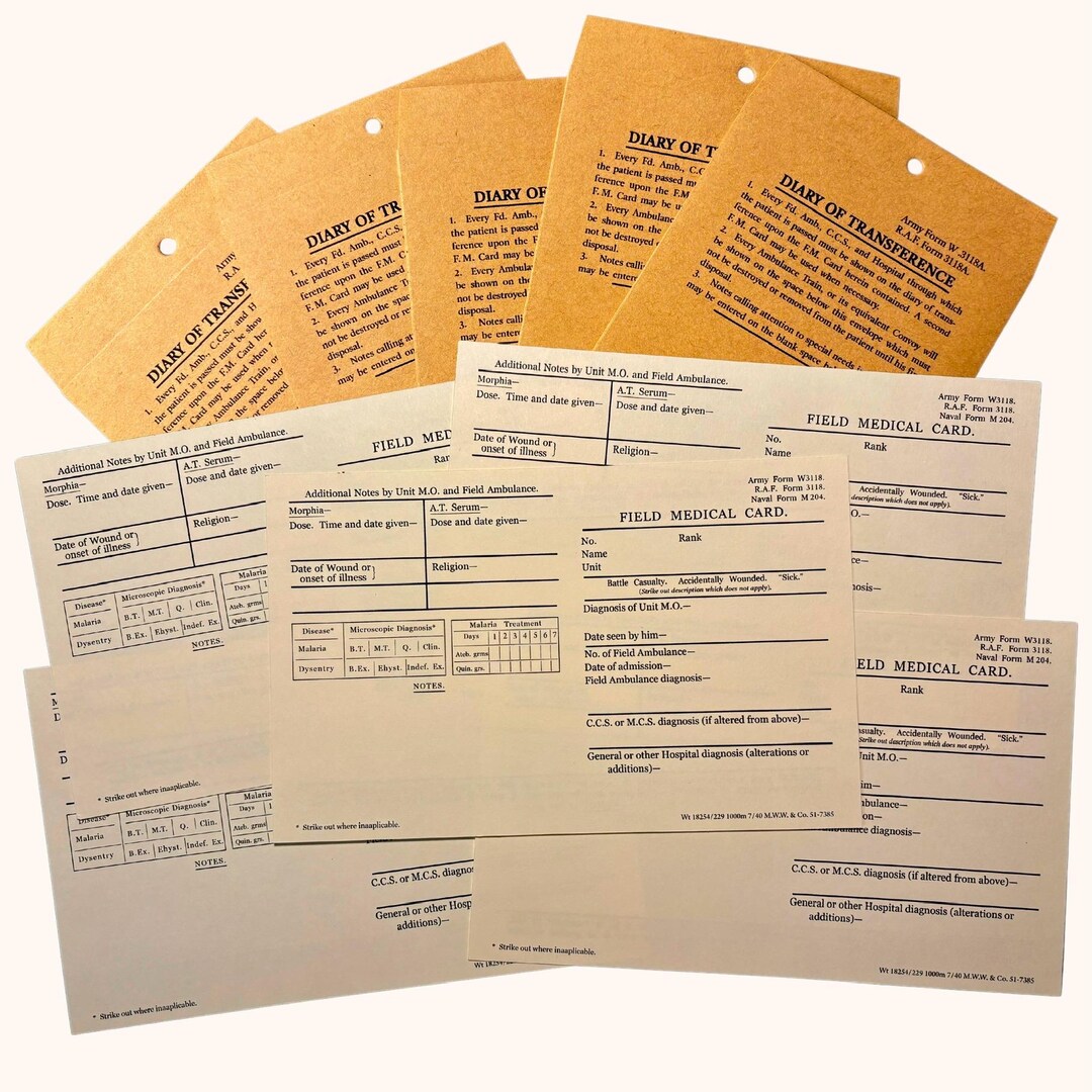 Field Medical Card Set of 5 for WW2 British RAMC Reenactment, British ...