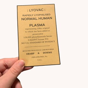Plasma Label for Lyovac Plasma Bottle, WW2 US Army, WW2 Reproduction - Etsy
