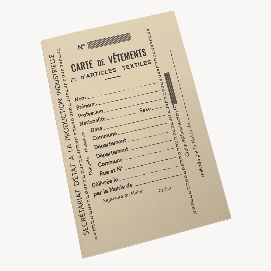 WW2 French Clothing Ration Book for WW2 Reenactment Film Prop ...