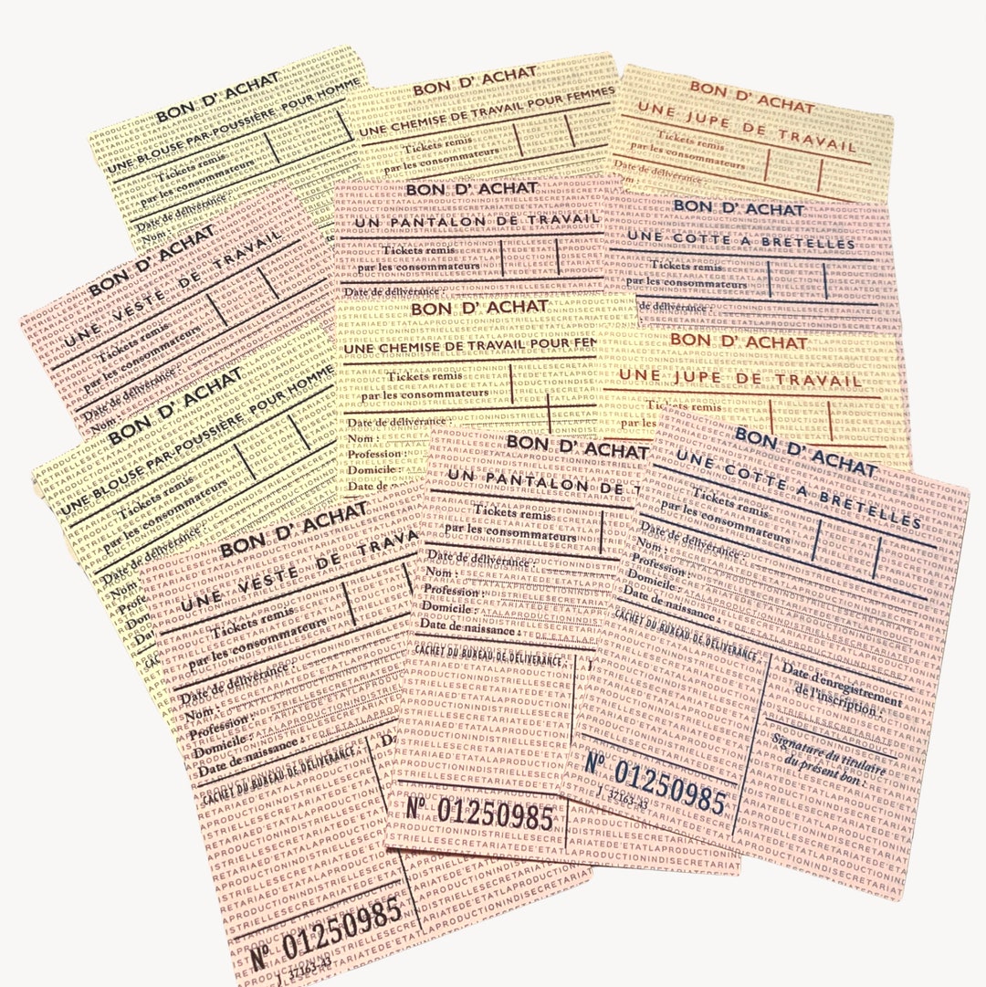 Clothing Ration Coupons for French WW2 Impression Paperwork Packet Set ...