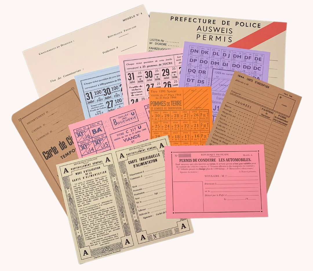 WW2 French Civilian Paperwork Bundle, French Resistance, Resistance ...