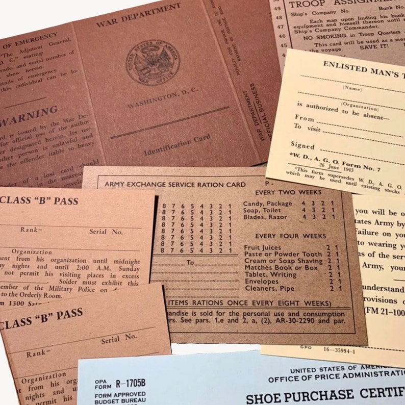 Paperwork Set for US Army WW2 GI Reenactment Pocket Filler, Film Prop ...