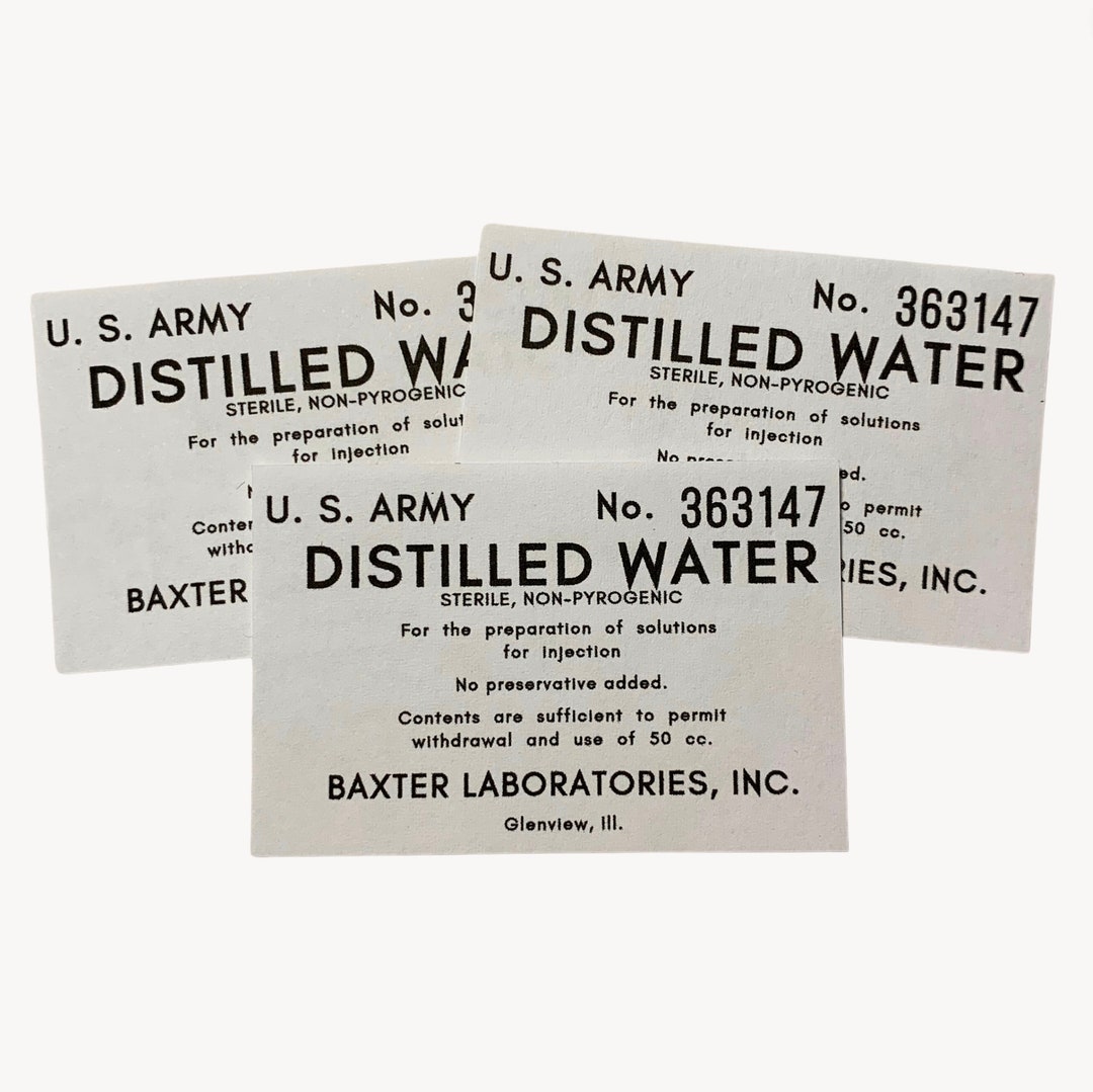 Distilled Water Labels, for WW2 US Army Reenactment, US Medical ...