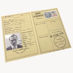 WW2 French Civilian I.D. Card French Resistance Reproduction Normandy ...